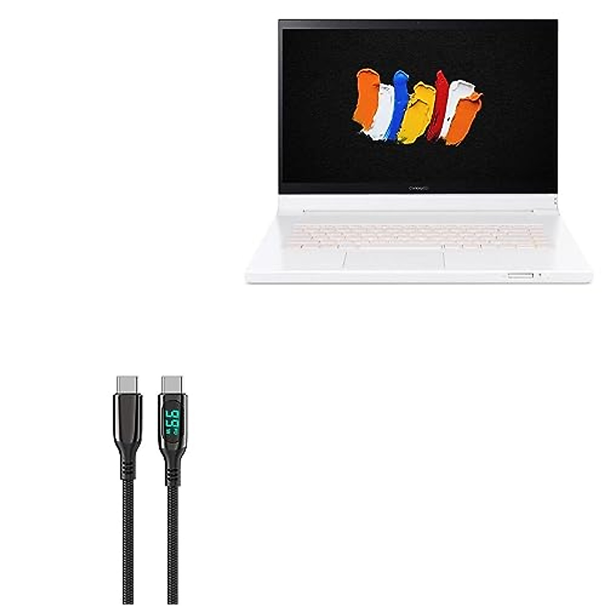 BoxWave Cable Compatible with Acer ConceptD 7 Ezel CC715-71-7163 (15.6 in) - PowerDisplay PD Cable (6ft) - USB-C to USB-C (100W), LED Display 6 Foot PD Braided Nylon Cable - Jet Black