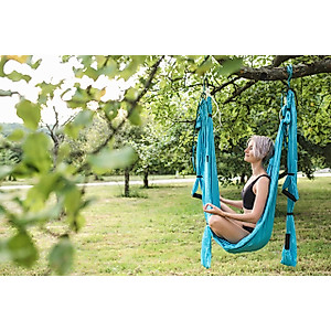 Aerial Yoga Swing Set - Yoga Hammock Aerial Swing - Aerial Sling Inversion Fly Kit - Flying Yoga Inversion Tool - Antigravity Ceiling Hanging Yoga Sling - Adult Kids Arial Door Yoga Swing (BLUE)