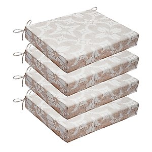 Wellsin Outdoor Chair Cushions for Patio Furniture - Outdoor Cushions for Chairs - Water Resistant Patio Chair Cushions Set of 4, 18.5"X16"X3", Flower Beige