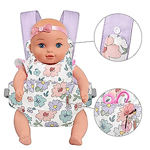 GAGAKU Baby Doll Carrier for Kids Stuffed Animal Carrier Reborn Baby Carrier with Adjustable Straps for American Girl Doll Bitty Baby Doll Accessories - Purple (Flowers)