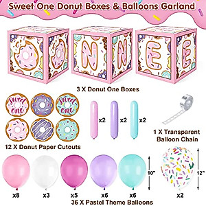 Levfla Donut One Balloons Boxes Decoration Pastel Baby First Birthday Backdrop Blocks Sprinkles Photo Props Cutouts Sweet One Year Anniversary Celebration Cake Smash Favor Ideas