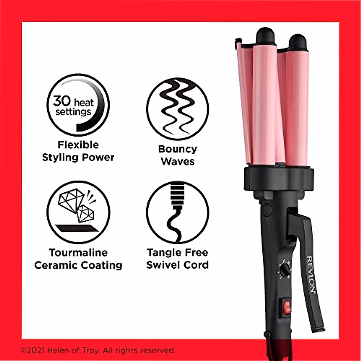 Revlon 3 Barrel Jumbo Hair Waver | Long-Lasting, Natural Looking Waves, (Pink)