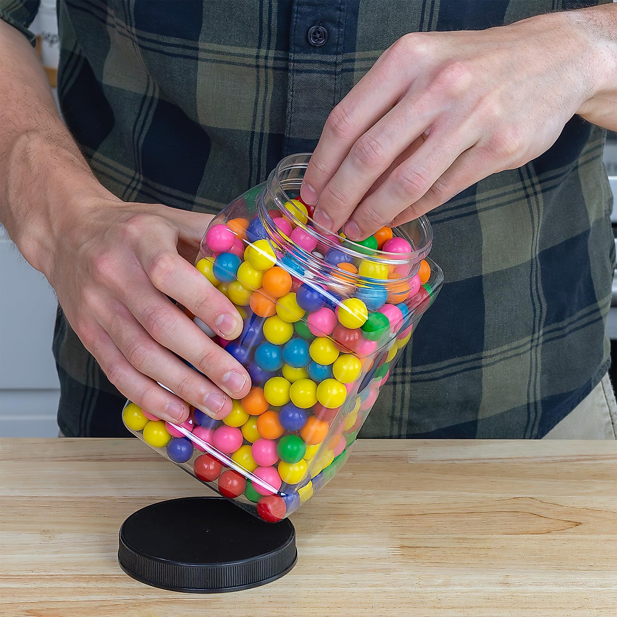 Cornucopia 48oz Square Plastic Jars (3-Pack); Clear Rectangular 6-Cup Canisters w/ Black Lids, Easy-Grip Side
