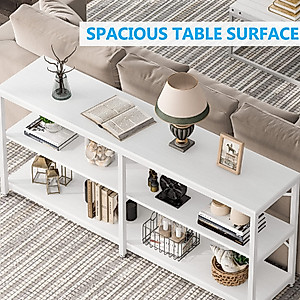 Tribesigns 70.9 Inch Extra Long Console Table, Modern Sofa Table Behind Couch Table with Storage Shelves, 3-Tier Industrial Hallway Entryway Table for Living Room, 3 Shelf Bookshelf(White)