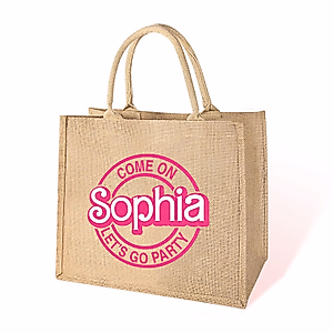 callie Personalized Tote Bag for Girls Women, Custom Reusable Travel Shopping Beach Jute Pink Bag with Name, Bridal Bridesmaid Party Birthday Gifts, 1 Pack