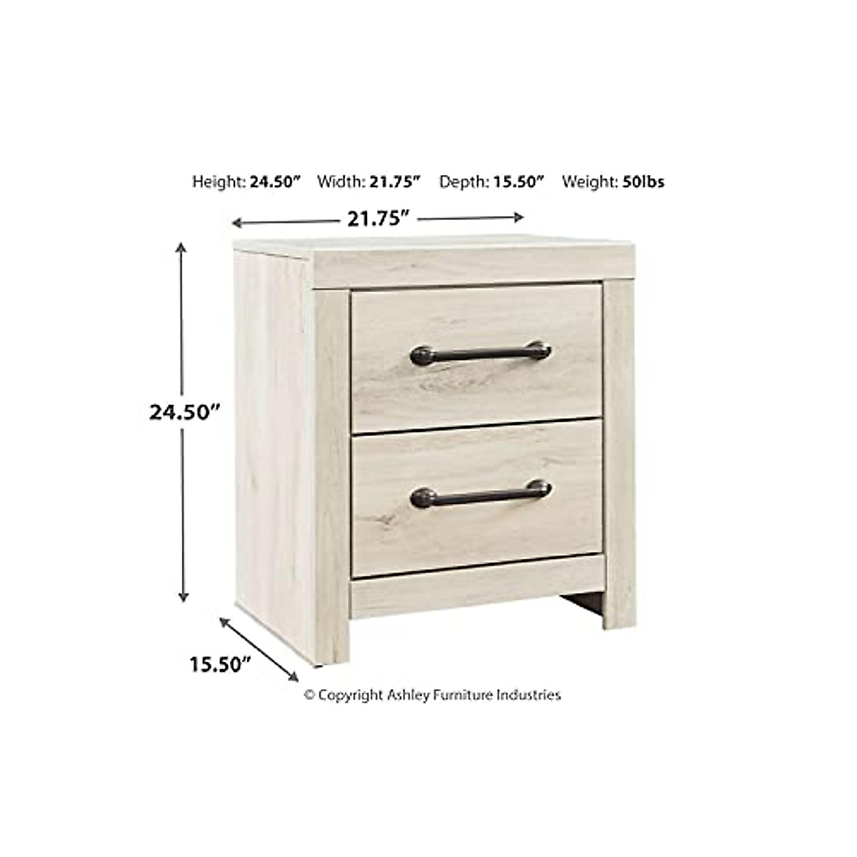 Signature Design by Ashley Cambeck Farmhouse Industrial 2 Drawer Two Drawer Nightstand with 2 Slim-Profile USB Charging Stations, Whitewash