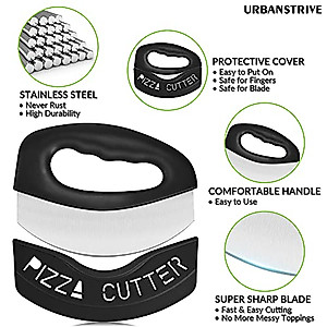 Urbanstrive Heavy Duty Stainless Steel Pizza Cutter with Cover, Super Sharp Blade Pizza Knife Pizza Cutter Rocker, Perfect Kitchen Gadgets for Pizza Cutting Home Essentials, Black