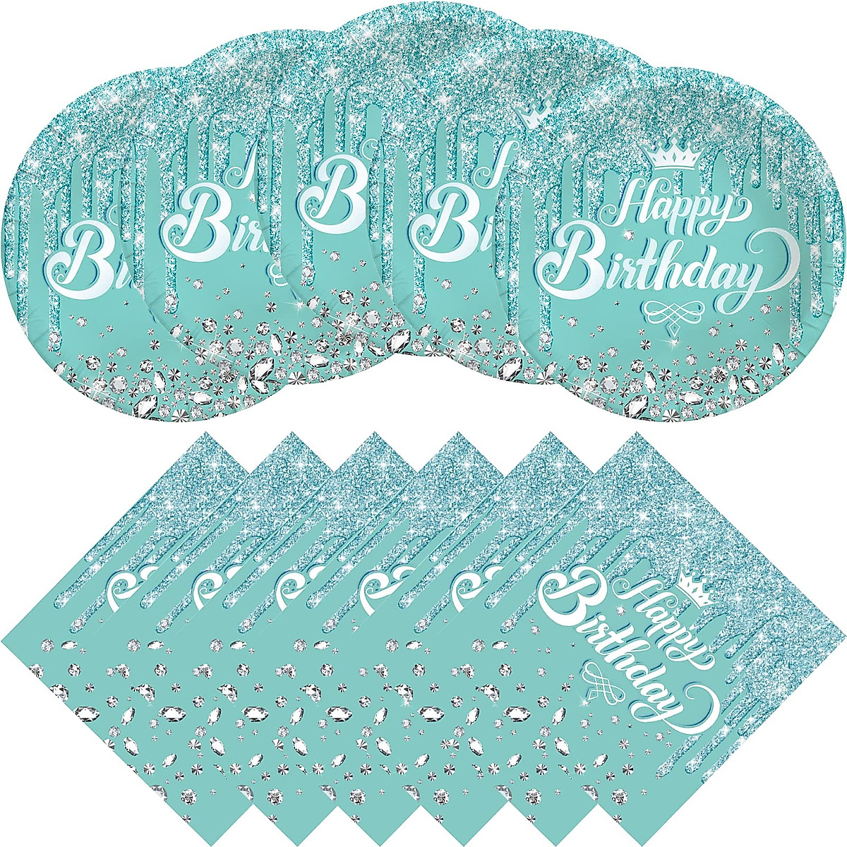 Teal and Silver Birthday Party Supplies, 20 Plates and 20 Napkins, Teal and Silver Theme Birthday Party Decorations for Kid Girls Women Silver Glitter Party Supplies