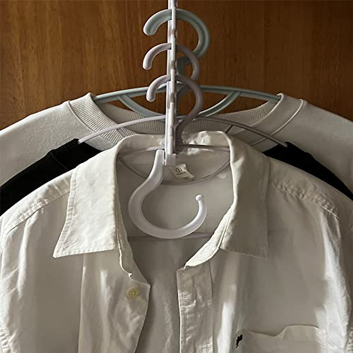 50 pcs Space Saving Hangers and Clothes Hanger Connector Hooks, BOSOIRSOU 10 pcs Sturdy Plastic Magic Hangers and 40 pcs Smart Closet Space Saver Closet Clothes Organizer