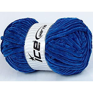 Lot of 4 x 100gr Skeins Ice Yarns Velvet Chenille Hand Knitting Yarn Blue