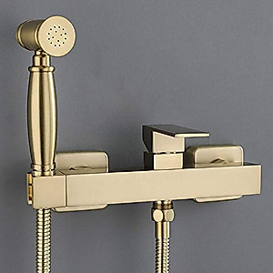 MINJING Brass Bidet Faucet Gold, Warm Mixer Strong Water Pressure Sprayer, Single Handle Wall Mount Bidet Toilet Kit, Hygienic Shower Sprayer Kit