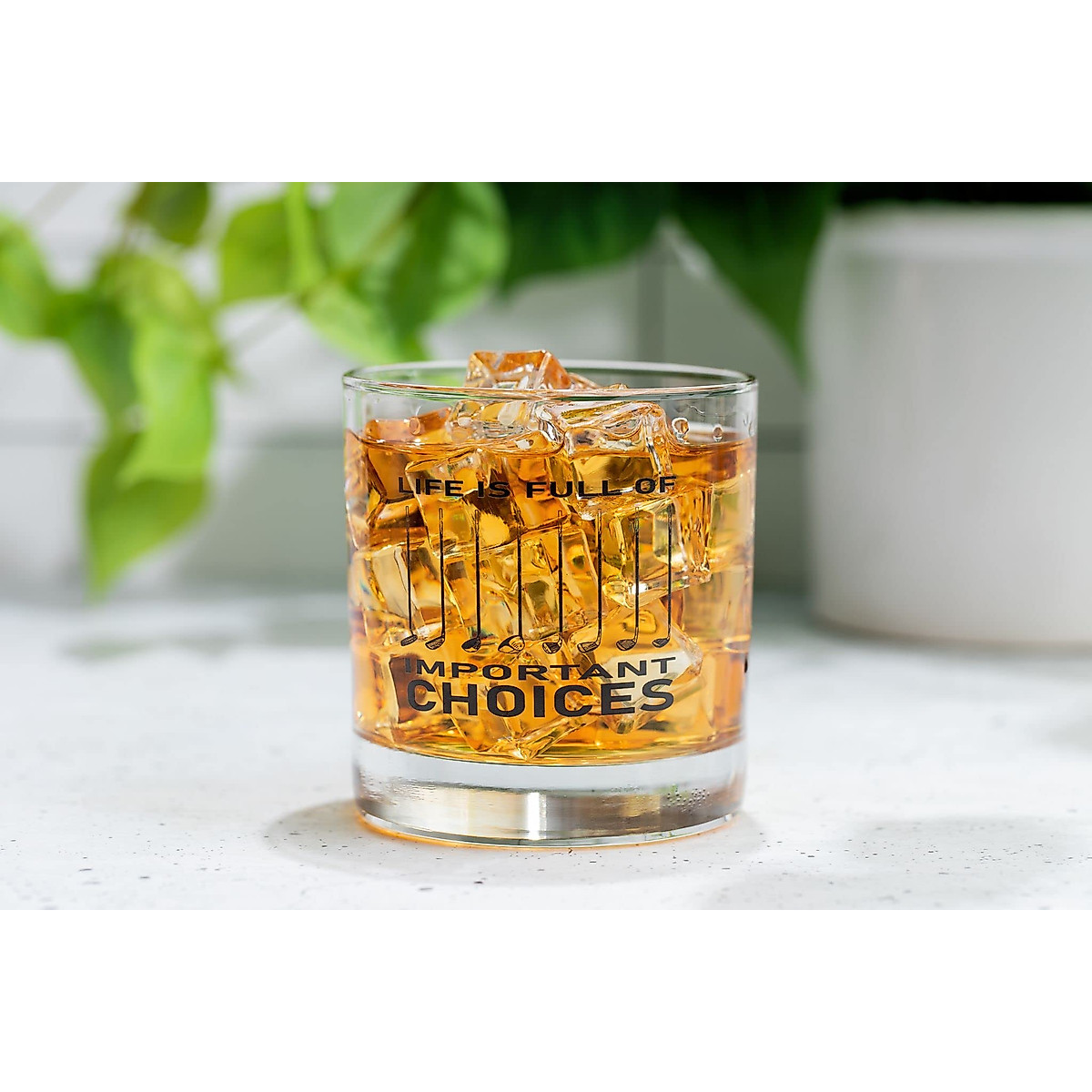 JEM GLASS Life is Full of Important Choices - Golf Whiskey Glasses - Set of 2 - Dishwasher Safe Print - Funny Golf Presents for Men, Women, Dad, Mom, Husband, Wife, Him, and Her
