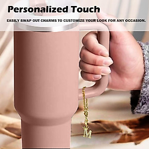 LUHOHI Cup Charms for Stanley Handle- Crown Letter Charms Accessories for Stanley Handle 40 Oz Tumblers Gold Initial Keychain Water Bottle Cup with Diamond Glitter Jewelry Personalized Decorations C