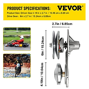 VEVOR Torque Converter CVT 2HP-7HP 3/4" Go Kart Clutch 212CC 30 Series Mini Bike 10T #40 41 Chain and 12T #35 Replacement Set TAV2 30-75 218353A Manco CVT Clutch Small Engine Drive Belt