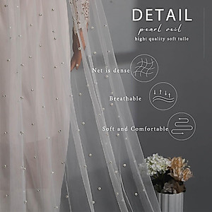 Ursumy Pearl Wedding Veils Flower Cathedral Bridal Veil 118’’ Veils for Brides 1 Tier Fingertip Length Drop Veil Hair Comb (300 * 150cm/118 * 59in, Ivory)
