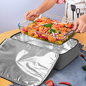 PFFVRP Insulated Casserole Carrier for Hot or Cold Food, Reusable Insulated Food Carrier for Potluck Parties, Picnic, Cookouts, Fits 11 x 15 or 9 x 13 Lasagna Pan, Casserole Dish, Baking Dish（Gray）