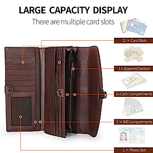 ORIREAL Women's Wallet Genuine Leather Wallet for Ladies Large Capacity Hand-Crafted Wallet Card Holder Purse (Coffee)