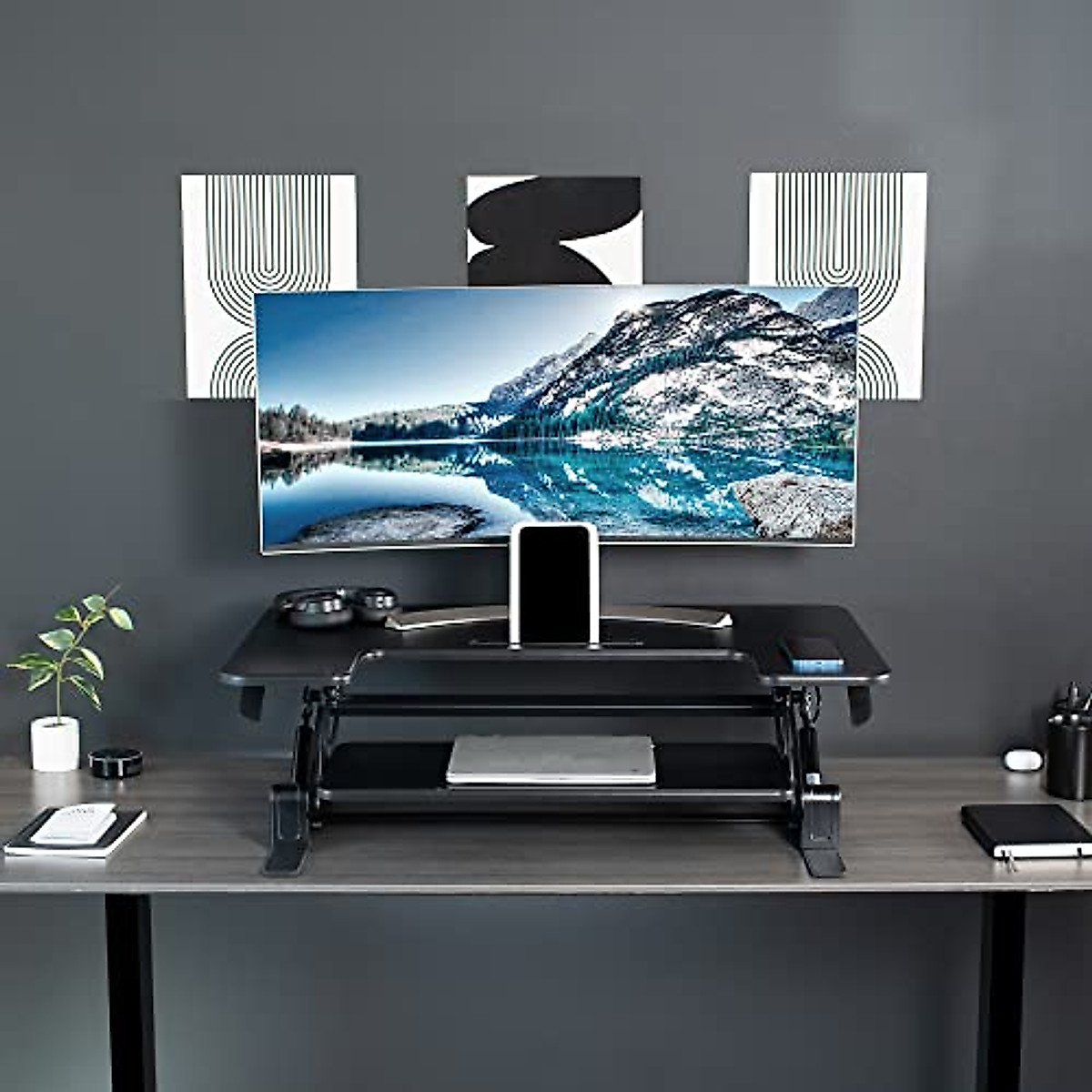 VIVO 36 inch Height Adjustable Stand Up Desk Converter, V Series, Quick Sit to Stand Tabletop Dual Monitor Riser Workstation, Black, DESK-V000V