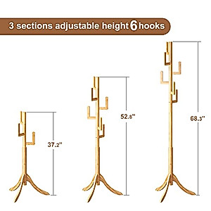 FILWH Coat Rack Freestanding Bamboo Coat Tree with 6 Hooks Adjustable Sizes Free Standing Coat Rack Super Easy Assembly Coat Hanger Stand(Natural)