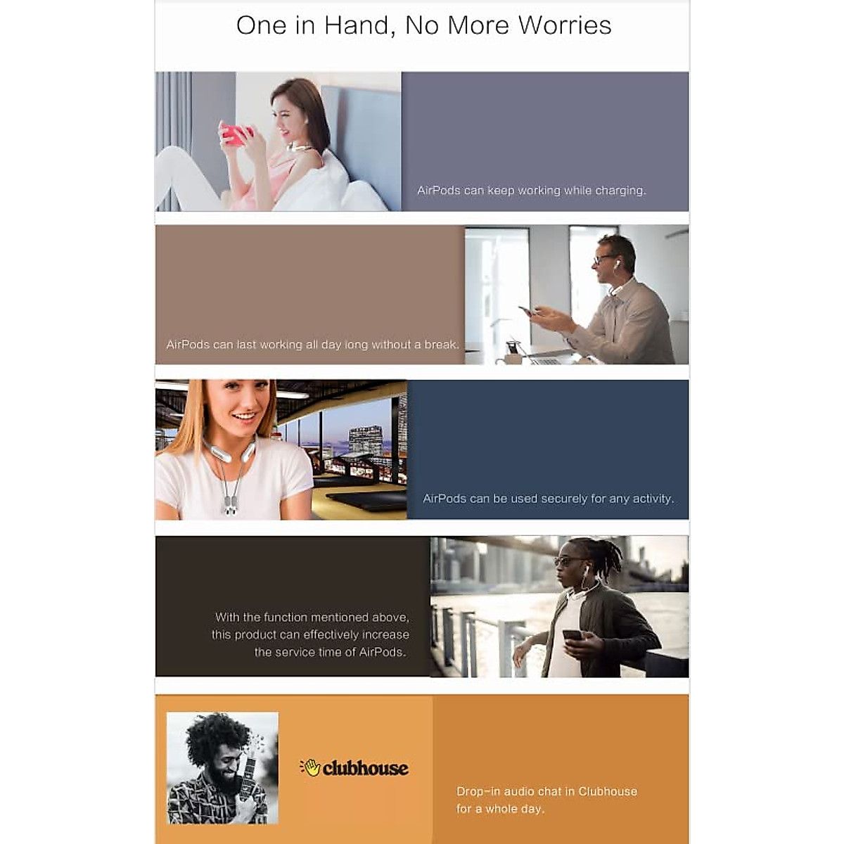 Censi Wearable Power Supply for AirPods, Air Pods with Intelligent Charging, Drop-Proof, Longer Battery Life, and Easier Call answering.AirPods Anti-Lost,,Charge All Versions of White (HI16-A)