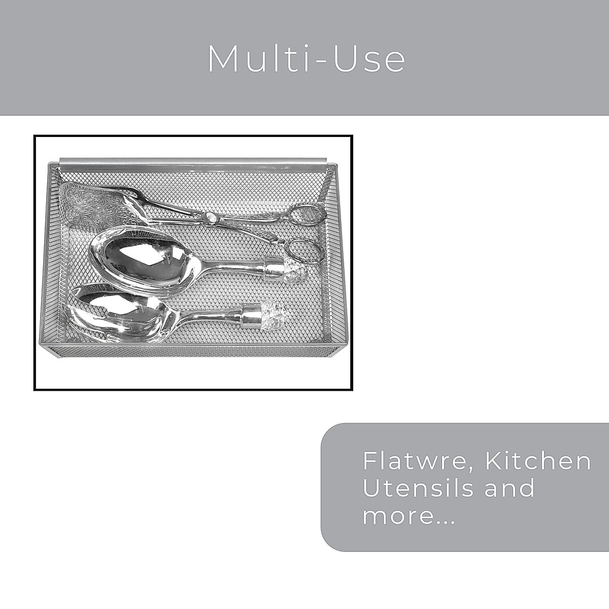 Smart Design Drawer Organizer - (9 x 6 Inch) - Steel Metal Mesh Tray - w/ Interlocking Arm Connection - Utensils, Silverware, Organization - Kitchen [Silver]