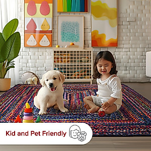 nuLOOM Tammara Bohemian Hand Braided Area Rug, Oval 4x6, Blue