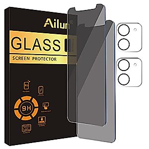 Ailun 2 Pack Privacy Screen Protector for iPhone 11[6.1 inch] + 2 Pack Camera Lens Protector, Anti Spy Private Tempered Glass Film,[9H Hardness] - HD [Black]