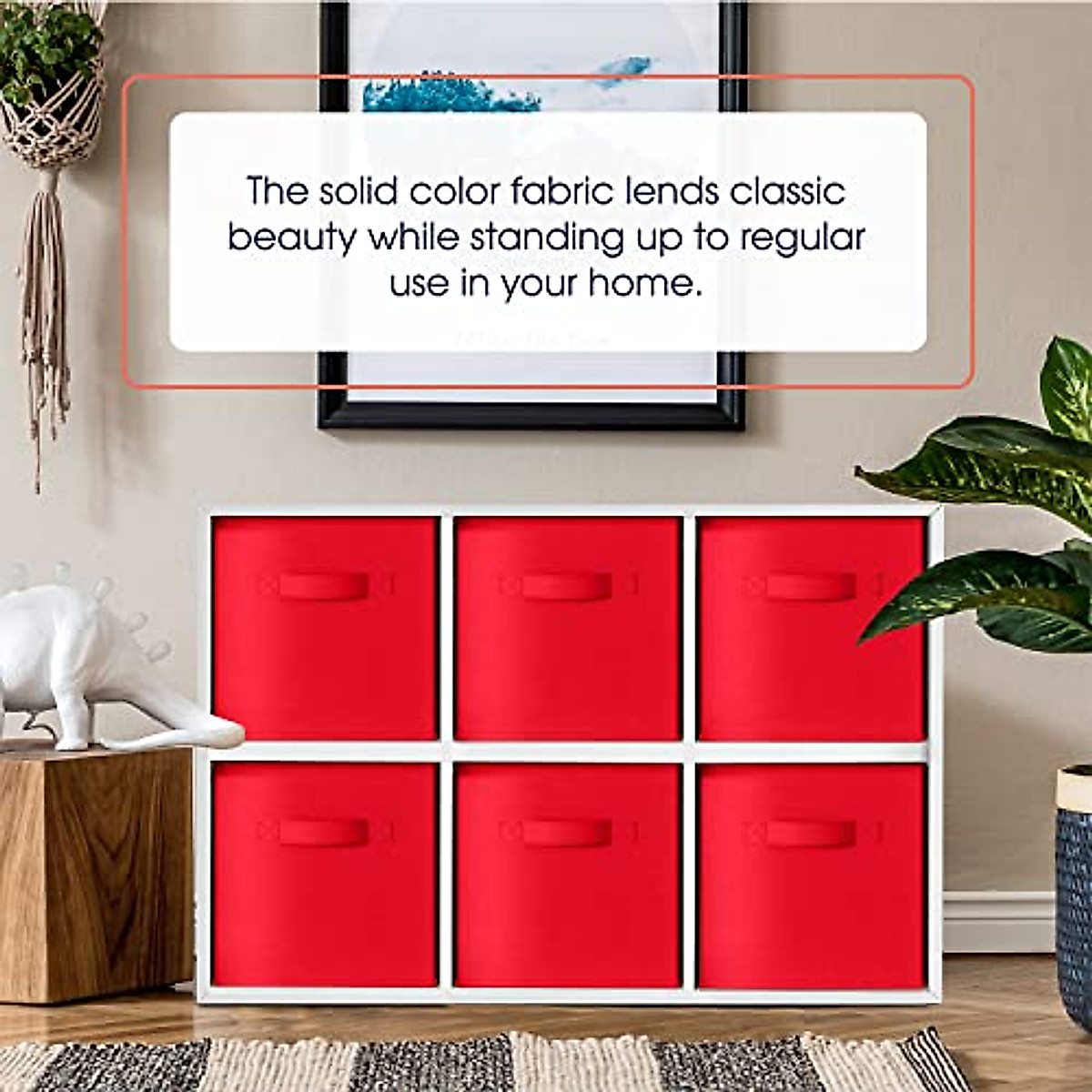 Ornavo Home Foldable Collapsible Storage Box Bins Shelf Basket Cube Organizer with Dual Handles - Set of 6-13 x 13 x 13 - Red