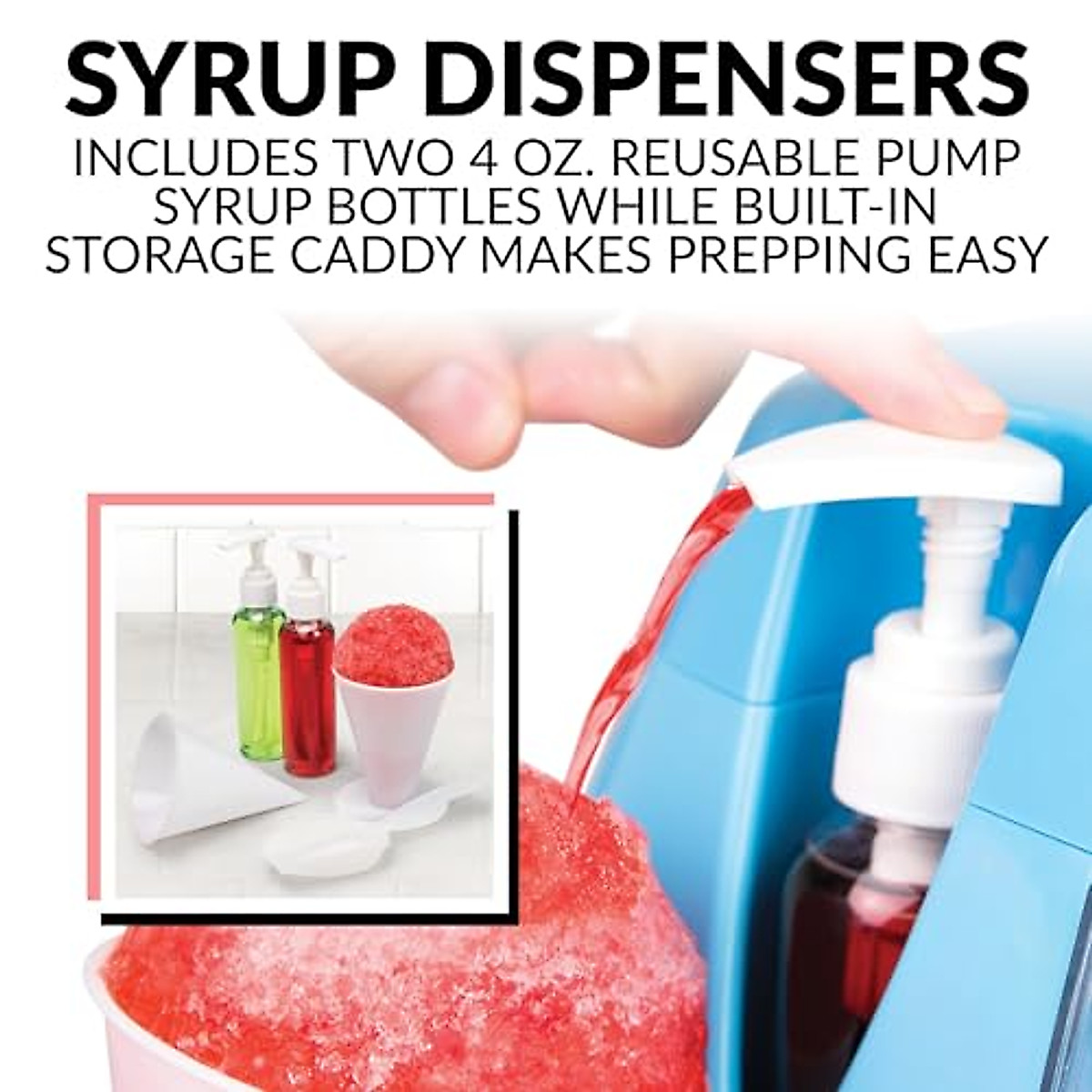 Nostalgia Snow Cone Shaved Ice Machine - Retro Table-Top Slushie Machine Makes 30 Icy Treats - Includes 2 Pump Syrup Bottles, 2 Reusable Plastic Cups & Ice Scoop - Blue