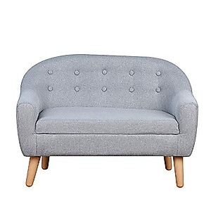 Qaba 2-Seat Kids Sofa Linen Fabric and Wooden Frame Sofa for Kids and Toddlers Ages 3-7, 11" High Seat, Gray