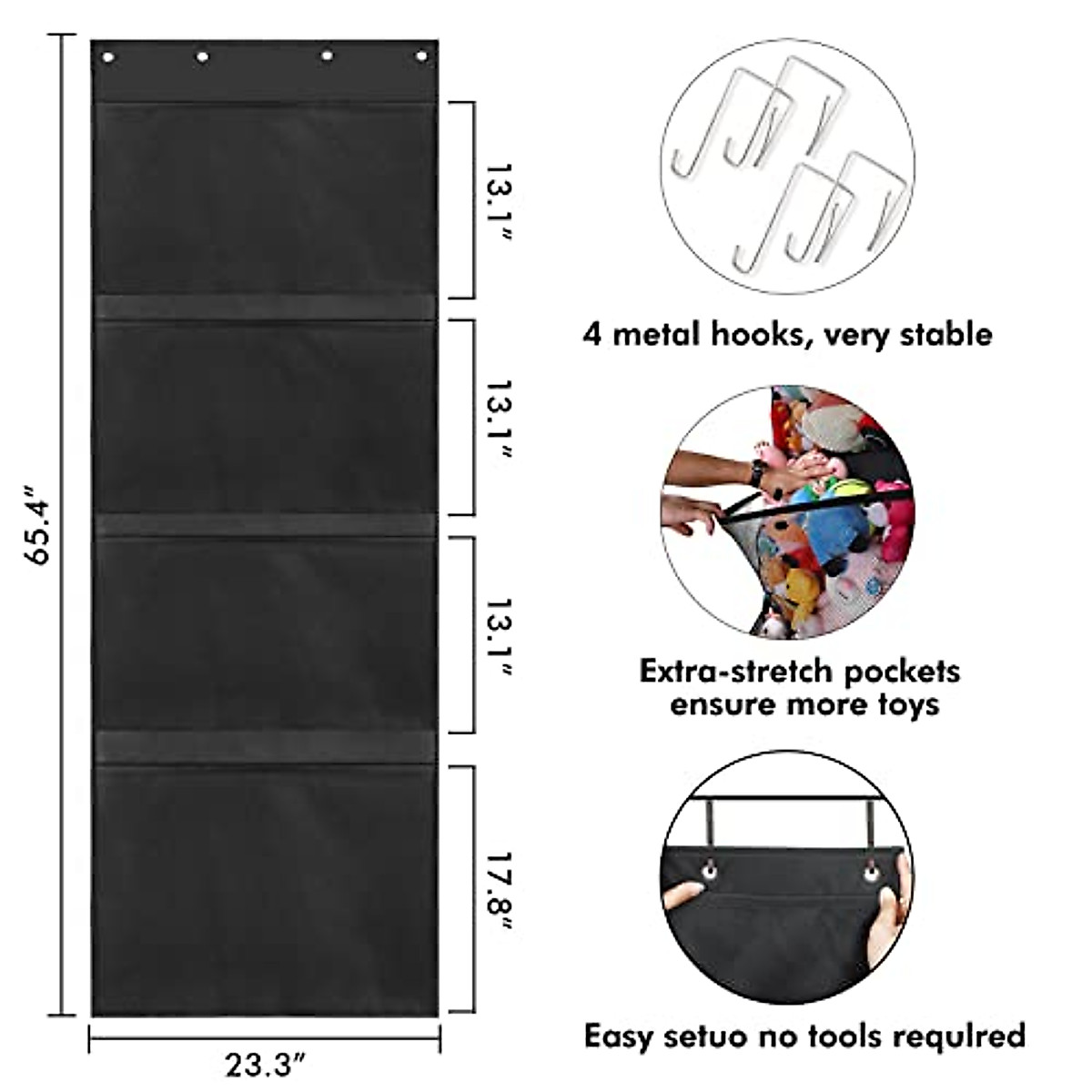 TOFGZ Stuffed Animal Storage,Over the Door Organizer for Filling Stuff , Portable Hanging Stuffed Animal Storage ,Durable Stuffed Animal Net or Hammock,Easy to Install(Black)