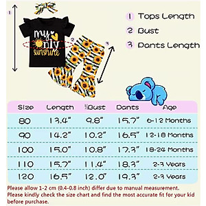DREAM BUS Toddler Baby Girl Clothes Set My Only Sunshine Cute Ruffle Short Sleeve Top Sunflower Flared Pants Summer baby Girl Outfits 12-18Months