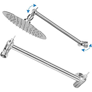 Adjustable Shower Arm Universal Connection, NearMoon Solid Brass Shower Extension Arm, Adjust Angle to Upgrade Shower Experience, Easy to Install, Anti-leak (Chrome Finish)