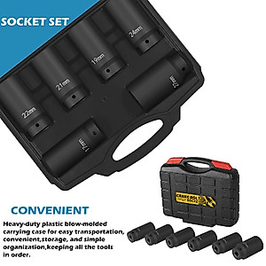 1/2" Drive Crank Bolt Socket Set, 17MM, 19MM, 21MM, 22MM, 24MM 27MM, Harmonic Balancer Socket Set, Crank Bolt Removal Tool, 3 Times Momentum Power of Standard Impact Socket Set, Deep Impact Socket Set