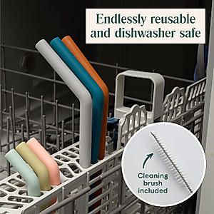 Simka Rose Silicone Straws - Reusable, Short, Bendy Kids Straws - BPA Free,Baby & Toddler Straw Set with Cleaning Brush - 5-inch, Multicolor