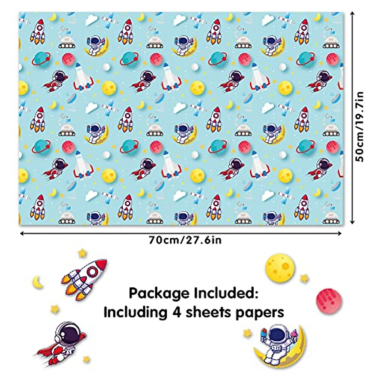 Out Space Wrapping Paper for Boys Girls Kids, Astronauts Rockets Moon Satellites Probes Planets Pattern Space Galaxy Wrapping Paper for Space Sky Fanatics Women Men Birthday Party Gift Wrap Paper