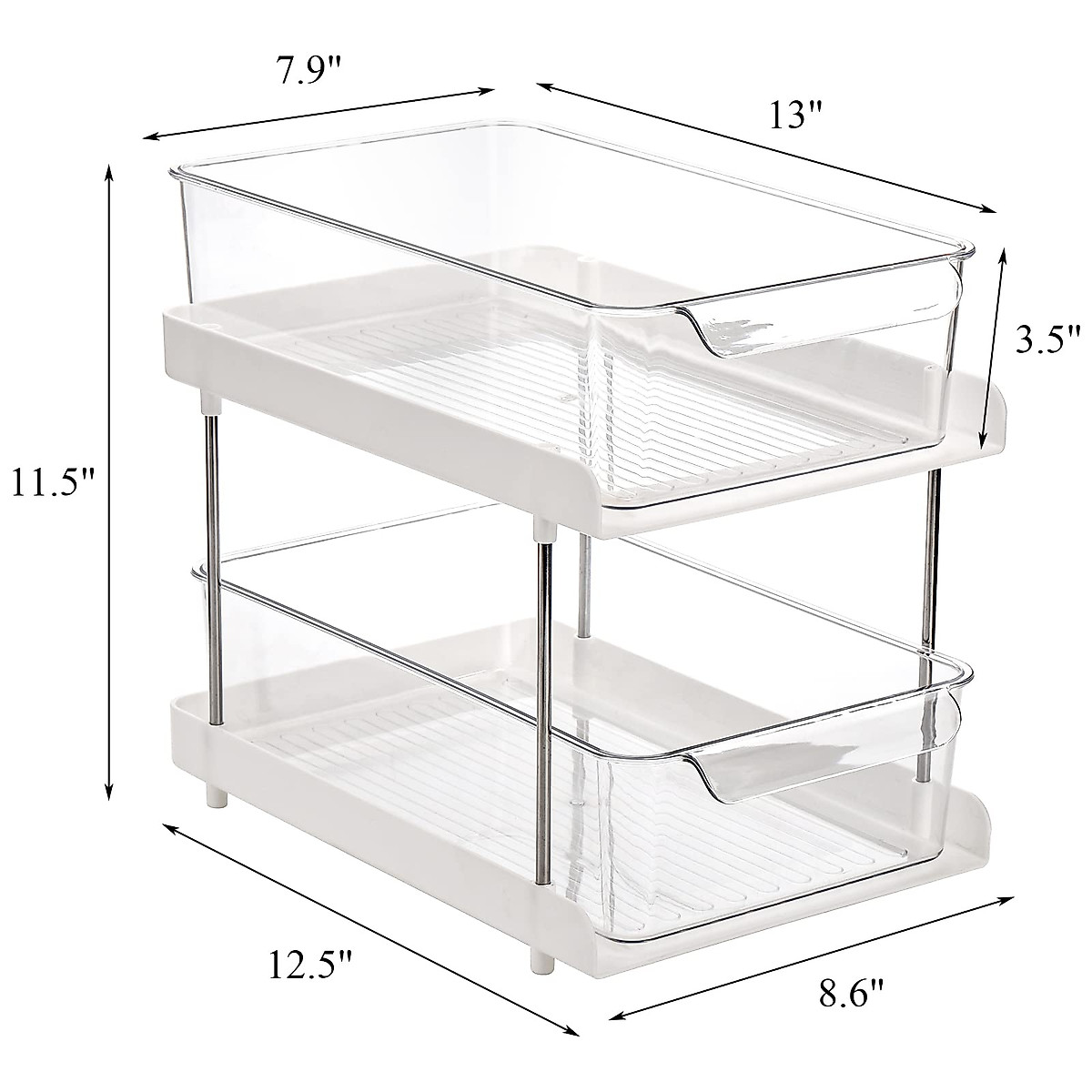 Hacaroa 2 Tier Sliding Basket Drawer Organizer with Handles, Pull Out Under Sink Organizer Shelf, Stackable Slide-out Storage Bins for Cabinet, Kitchen, Bathroom, Office, Clear