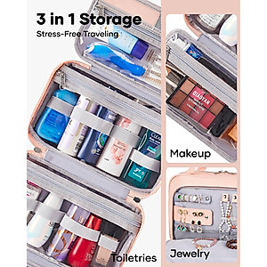 OlarHike Toiletry Bag,Large Size Waterproof Hanging Bags, Makeup Jewelry 3 in 1 Essentials Travel Packing Organizers, Fulled-Sized Family Pack, Shampoo, Conditioner, Brushes Set (Pink)