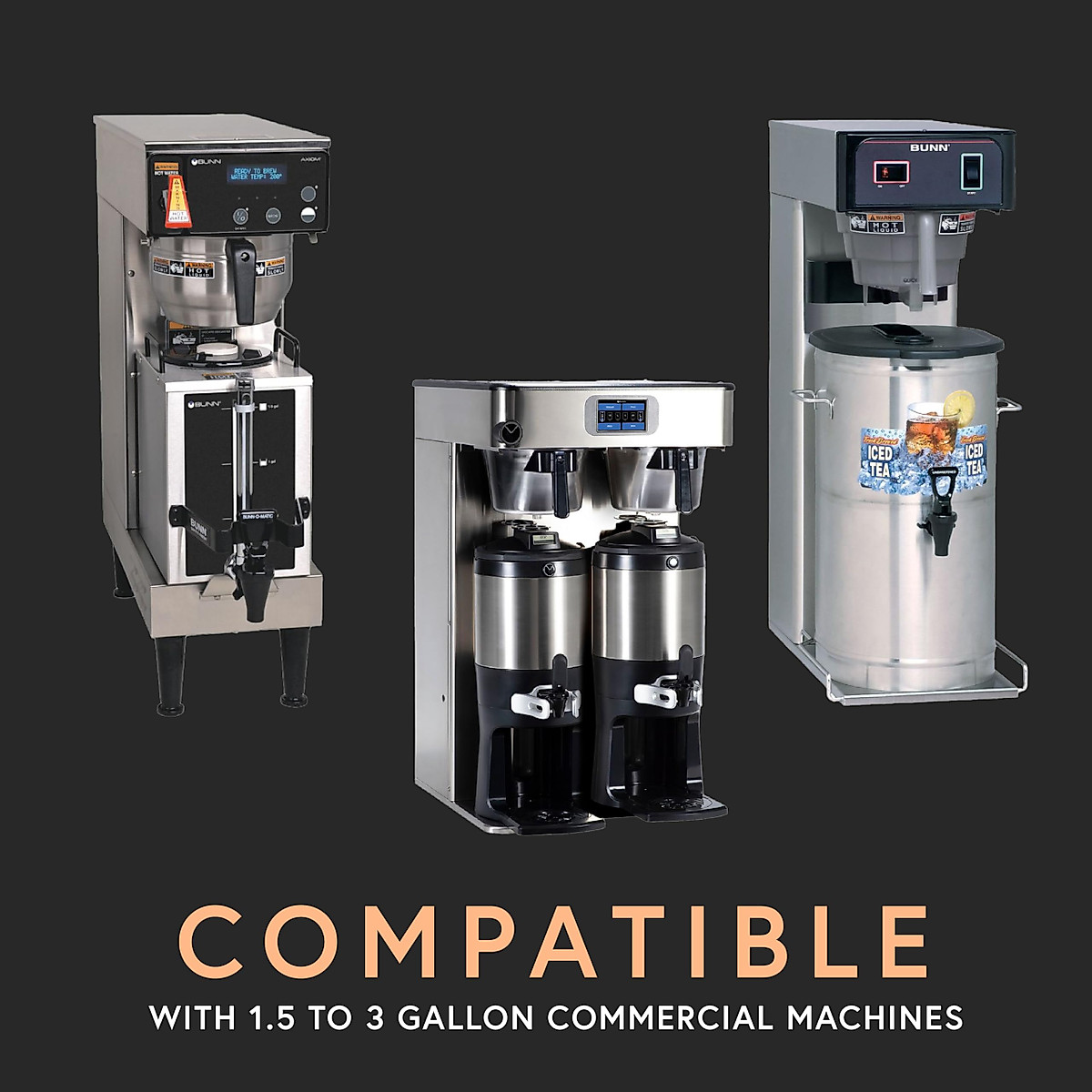 Tupkee Extra Large Coffee Filters - 1.5 to 3 Gallon (13" x 5") Coffee & Tea Filter (250 Count) - Chlorine Free White - Premium Tall Jumbo Commercial Coffee Filters Compatible with Bunn Coffee Machines