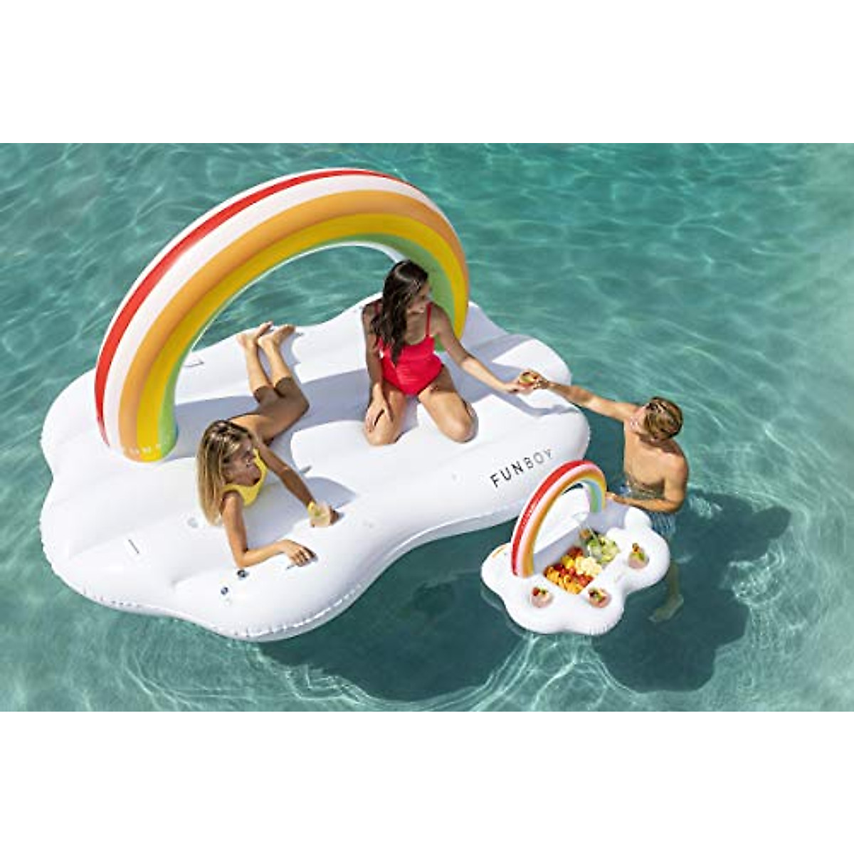 FUNBOY Giant Inflatable Luxury Rainbow Cloud Daybed and Rainbow Cloud Drink Cooler Pool Float Bundle, Perfect for a Summer Pool Party