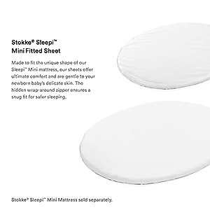 Stokke Sleepi Mini Fitted Sheet, White - Soft Sheets for Sweet Dreams - Made for The Oval Sleepi Mini Mattress - Safe, Stylish & Washable - 100% Fine Cotton Percale