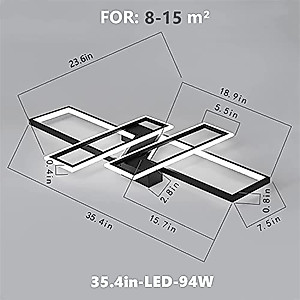 SMG Modern LED Ceiling Lights Fixture, Remote Control Dimmable Modern Led Chandelier, Lamparas de Techo Modernas, Flush Mount Modern Ceiling Lamp for Bedroom Living Room (35.4IN, Black)