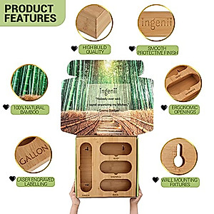 ingenii Ziplock Bag Organizer, Bamboo Organizer, Plastic Bag Organizer for Kitchen, Compatible with Gallon, Quart, Sandwich and Snack Variety Size Bag