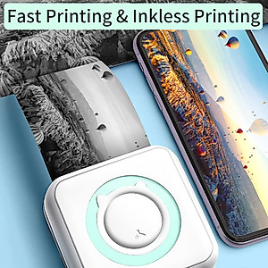Mini Thermal Printer, Inkless Sticker Printer for Phone, Free Cut Photo Printer Compatible with iOS&Android, Small Pocket Printer for Notes, Study, Children DIY, Blue (8pcs Print Paper+5pcs Sticker)