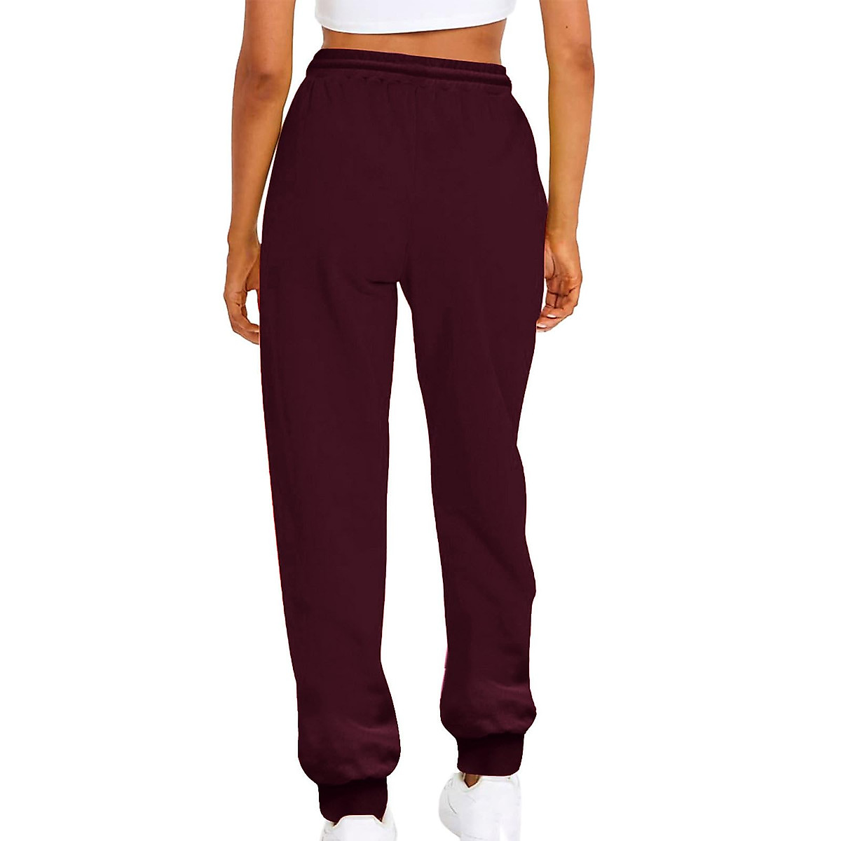 Lastesso Clearance Items Women's Fall Workout Sweatpants High Waisted Straight Leg Cinch Bottom Trousers Casual Athletic Fit Pant with Pocket Womens Bottoms Wine M