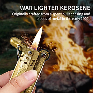 Handmade Trench Lighter WWI WWII Windproof Vintage Kerosene Pipe Lighter and Copper Brass Fuel Bottle, Gift for Men Dad Father Husband Grandparents