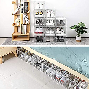 Kleerbox Shoe Box Organizer - 4 Pack - Acrylic - Secure Stacking Shoe Rack - Shoe Organizer - Closet Storage Organizer - Shoe Container for Display - Magnetic Drop Front - Dust, Crease Proof - Clear