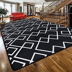Rtizon Rug for Living Room, 6x9 Feet Black Area Rugs with Memory Foam for Bedroom Dorm, Fluffy Shaggy Machine Washable Moroccan Geometric Carpet for Girls Kids Nursery Play Room Indoor