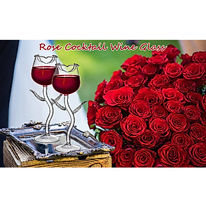 Mezchi Set of 4 Rose Cocktail Glass, Flower Red Wine Glass, Crystal Clear Rose Goblet Glasses, Stem Champagne Flutes Drinkware for Mother's Day Gift, Wedding, Party, Dinner, Birthday