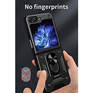 CCSmall for Samsung Galaxy Z Flip5 Case for Men, Military Grade Drop Protective Phone Cover Case with Ring Kickstand for Samsung Galaxy Z Flip 5 SJ Black